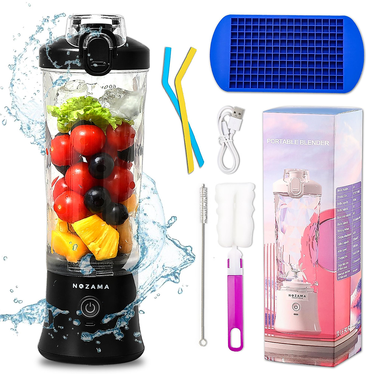 20 Oz Portable Blender, Personal Size Blender for Shakes and Smoothies, Mini Blender Cup with Rechargeable USB, Baby Food Blender, Smoothie, Juicer with 6 Blades for Home, Kitchen, Travel, Sports (Black)