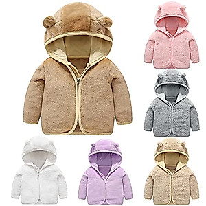 SYNIA Baby Girls Boys Winter Coat Warm Fleece Jacket with Bear's Ear Hooded Cozy Outwear for Infant Toddler 0-4 Years toddler girl winter jacket winter jacket for girls Grey 3-4 Years