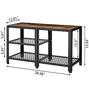 Hoctieon 3-Tier Shoe Bench, Shoe Rack for Entryway, Metal Mesh Shoe Organizer with Bench, Small Shoe Storage Rack for Boots, Multifunctional Shoe Organizer for Closet, Rustic Brown & Black