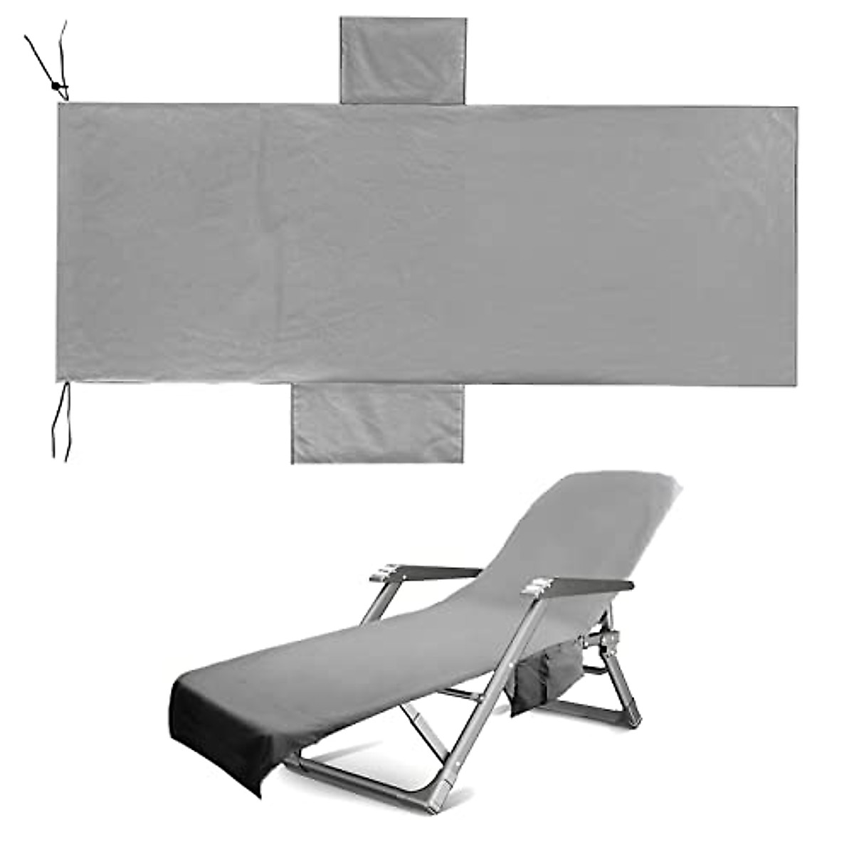 Hiturbo Beach Chair Cover, Lounge Chaise Towel Soft Microfiber Pool Sunbathing Lounger Cover with Side Storage Pockets (Gray)