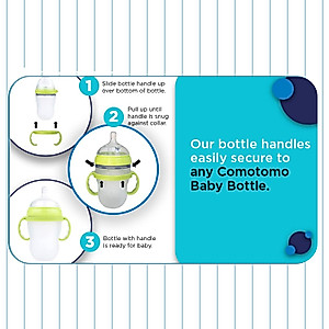 Baby Bottle Handle Grip for Comotomo 5 Ounce and 8 Ounce Silicone Bottles, 3 Pack, Green