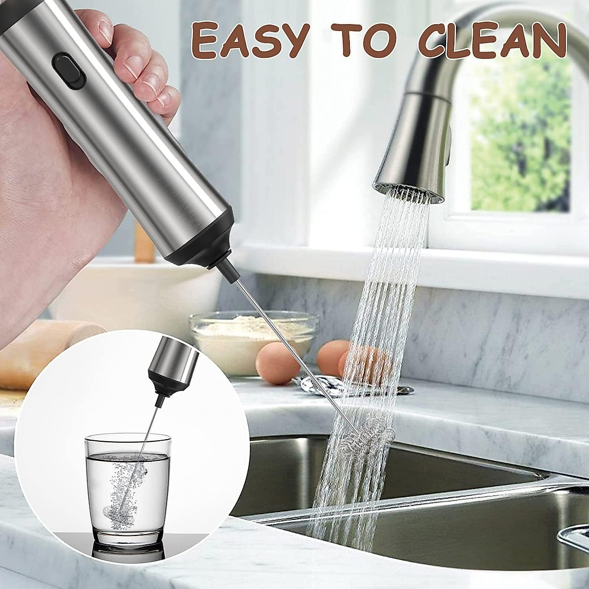 Rechargeable Milk Frother,Milk Frother Handheld,Coffee Mixer with Stand,Detachable StainlessSteel Whisk,forLattes,Cappuccino,Matcha,Etc.