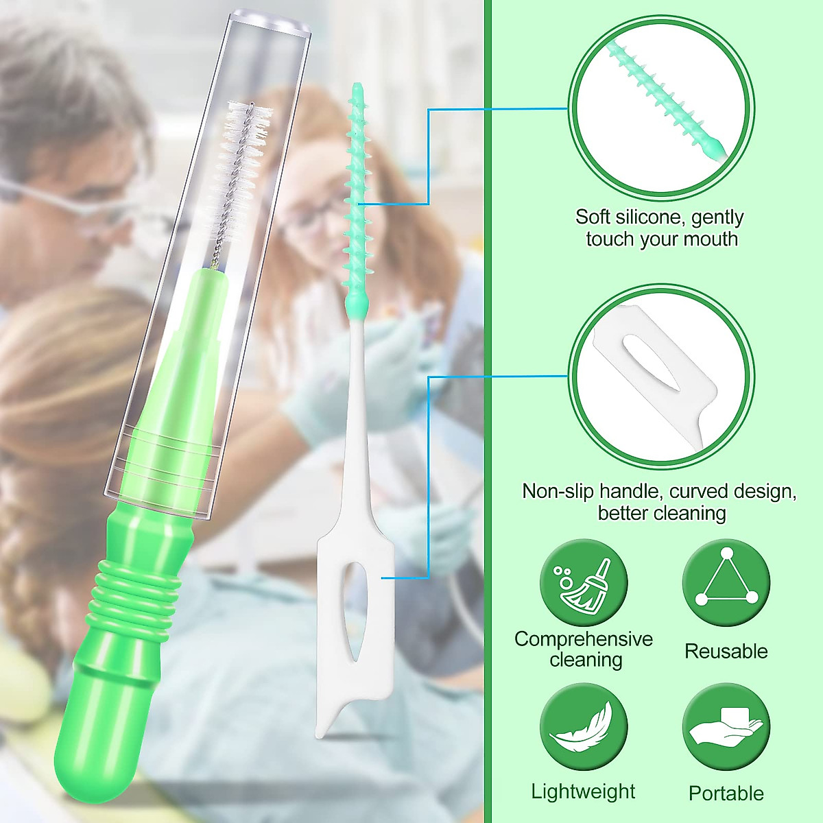 700 Pieces Interdental Brush Set Included 100 Braces Brush Between Teeth 600 Toothpick Toothpicks Tooth Floss for Cleaner Toothpick Tooth Flossing Flosser Oral Dental Hygiene Tooth Cleaning Tool