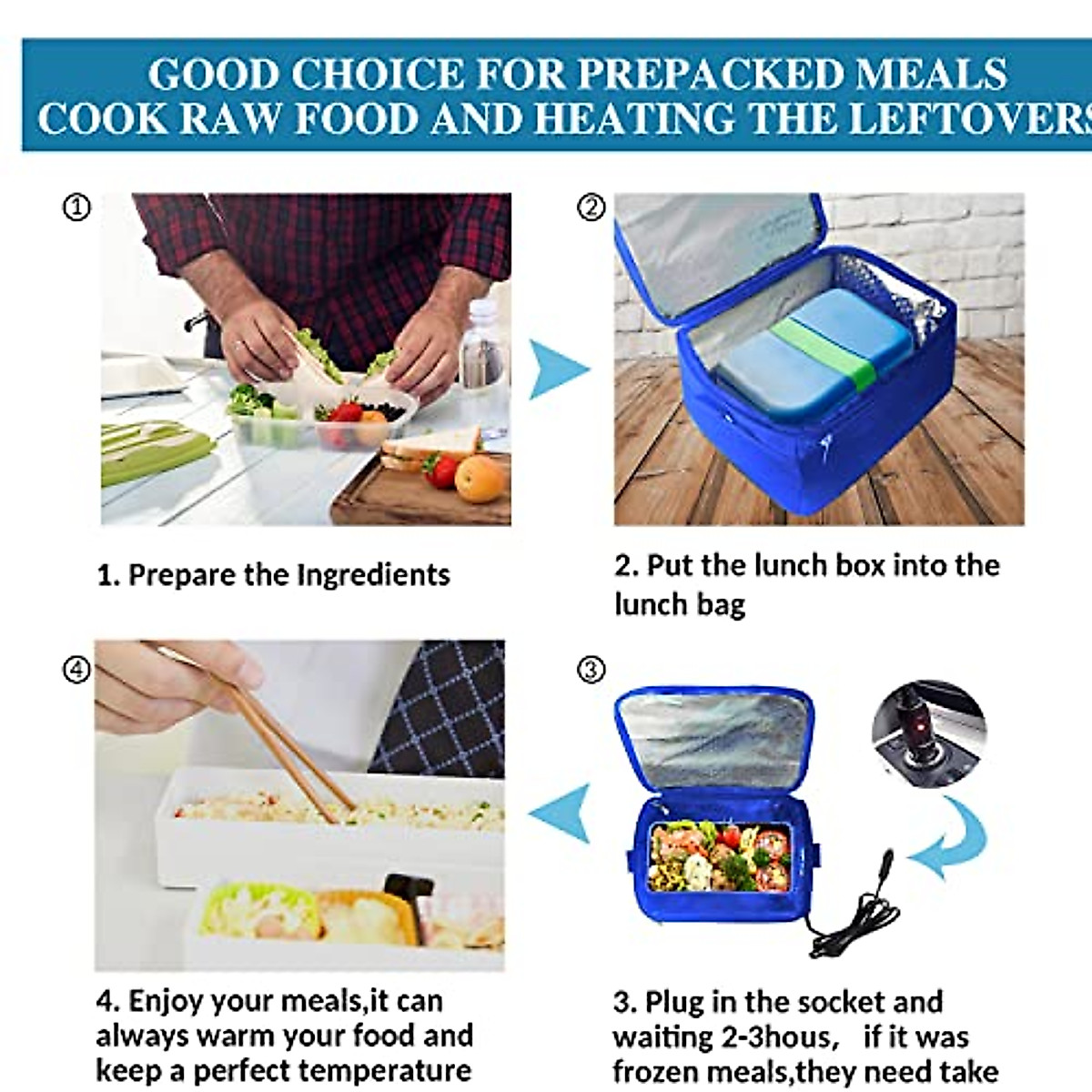 Portable Oven 12V Personal Food Warmer,Car Heating Lunch Box,Electric Slow Cooker For Meals Reheating & Raw Food Cooking for Road Trip/Office Work/Picnic/Camping/Family gathering(12V) (Blue)