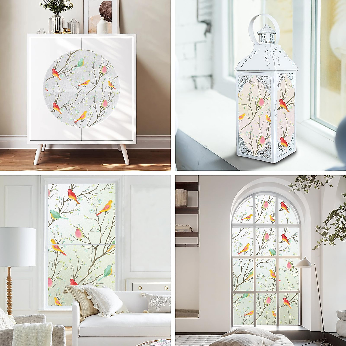 Coavas Window Privacy Film Stained Glass Window Decals Heat Blocking Frosted Birds Window Clings Decorative Bathroom Window Stickers Door Window Coverings for Home 17.8" x 78.7" Translucent
