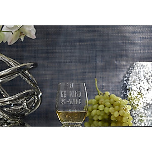 Lushy Wino – Be Kind, Re-Wine – Cute, Novelty, Etched Stemless 16-Ounce Wine Glass with Funny Sayings in Gift Box