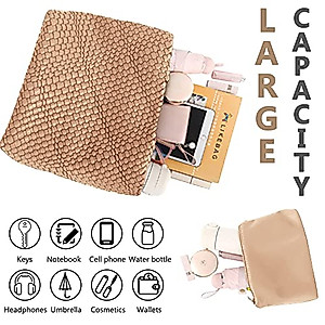 Womens Vegan Leather Woven Bag with Purse, Fashion Handmade Beach Tote Bag Top-handle Handbag