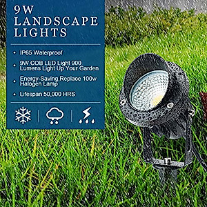 ELEGLO 9W LED Landscape Lights, Low Voltage Landscape Lighting,AC/DC 12V Security Bright Landscape Spotlight IP65 Waterproof for Garden Yard Pathway Wall Flag(10 Pack Warm White with Connector)