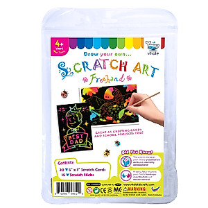 VHALE 30 Scratch Paper Art for Kids, Magic Scratch It Off Paper Craft, Rainbow Drawing Scratchboard Sketch Pad Notepad, Great Travel Toys, Party Favors, with Wooden Stylus