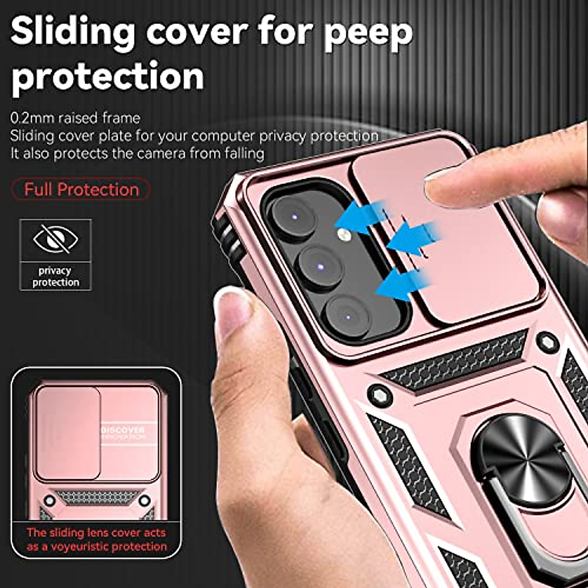 MLDWH Samsung Galaxy A54 5G Case with Stand Kickstand Ring and Camera Cover with Screen Protector [2 Pack], Heavy Duty Military Grade Shockproof Protective Cover for Samsung Galaxy A54 5G (Rose Gold)