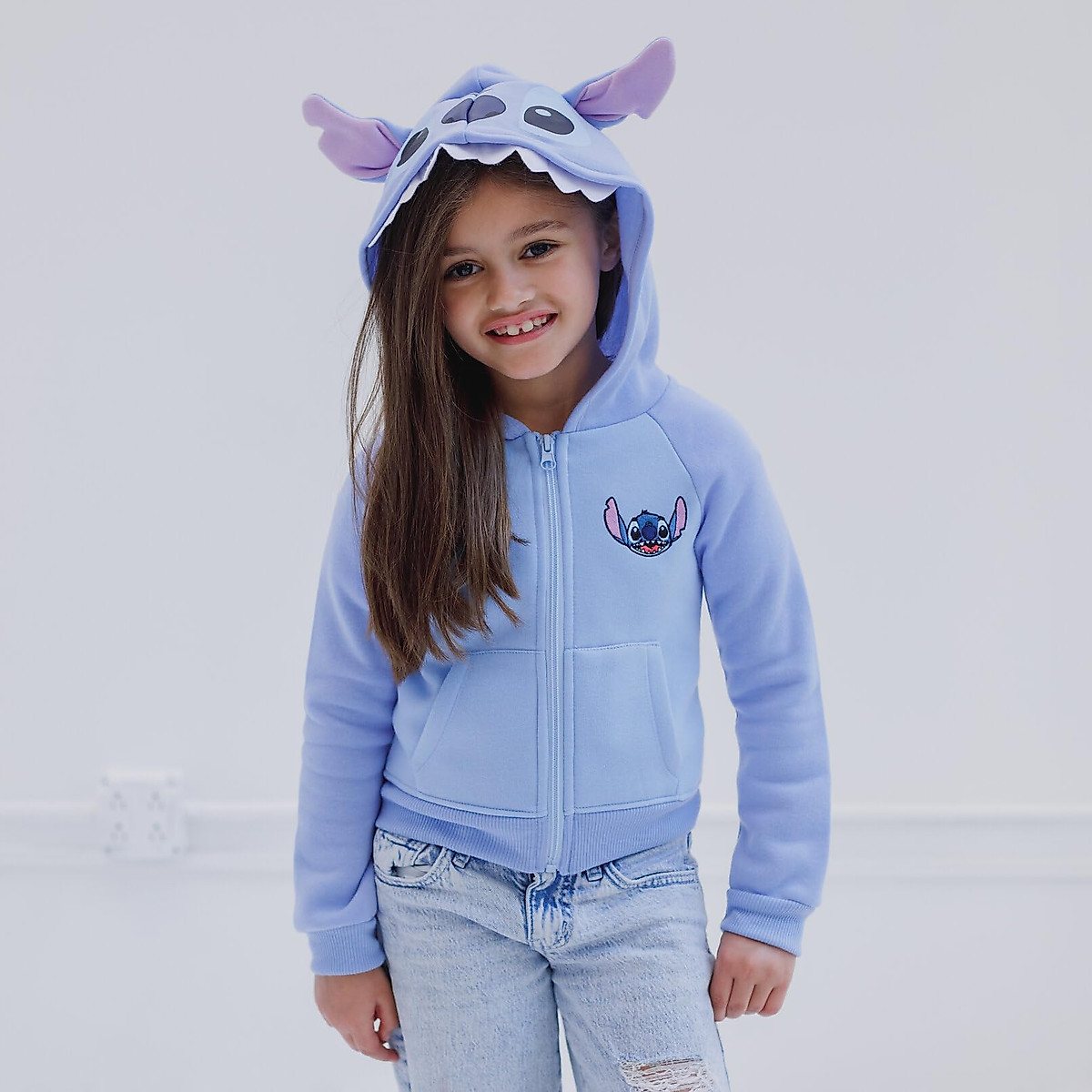 Disney Lilo & Stitch Little Girls French Terry Zip Up Cosplay Hoodie Blue 6