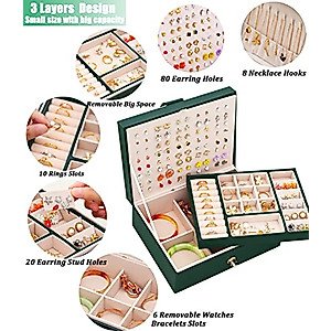 QBestry Stud Earring Organizer for Women Girls Jewelry Box for Earrings Necklace Jewelry Organizer,Girls Earring Box for Womens Necklace Holder Rings Organizer Bracelet Earring Storage Case,Green
