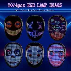 Led Mask With Programmable,Costume Bluetooth Face Mask, Light Up Scream Halloween Cosplay Masquerade For Adults(Rechargeable)