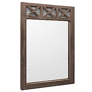Autumn Alley Farmhouse Bathroom Mirror - Rustic Mirror - Vanity, Bathroom and Bedroom Mirror Wall- Country Farmhouse Decor, Mirror Barn Door Wood, Galvanized Metal, Small Size: 20" x 28", Brown