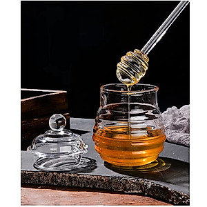 10 OZ Transparent Honey Jar with Dipper and Lid Glass Beehive Style Honey Pot for Home Kitchen Store Honey and Syrup
