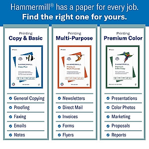 Hammermill Printer Paper, Premium Multipurpose Paper 24 lb, 8.5 x 11 - 5 Ream (2,500 Sheets) - 97 Bright, Made in the USA, 105810C