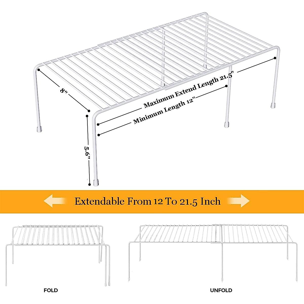 Homics Expandable Cabinet Storage Organizer Shelf, Freezer Shelf Kitchen Cabinet Pantry Spice Rack for Plate Cup Organizer with Scratch Resistant Feet