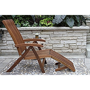 Outdoor Interiors VC7080 Eucalyptus Venetian 5 Position Steamer/Lounger with Ottoman