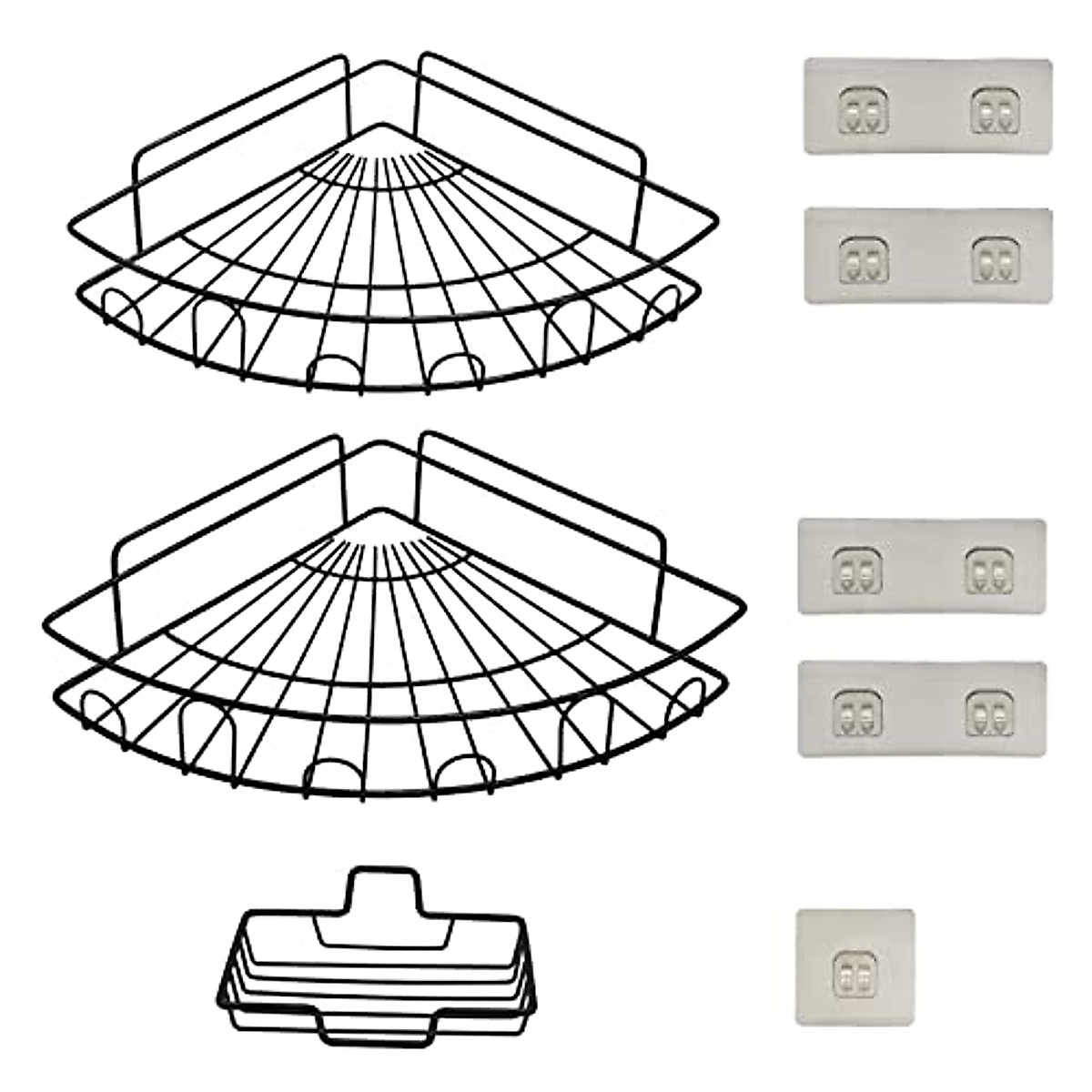 Corner Shower Caddy Basket Rack Stainless Steel with Hooks Wall Mounted Bathroom Shelf Storage Organizer Adhesive Rustproof No Drilling 3 Pack (Black)