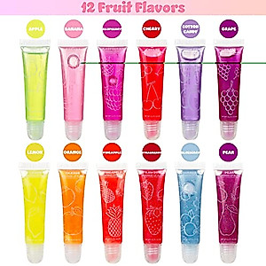 Expressions 12pc Flavored Lip Gloss Set, Glitter Lip Kit, Fruit Flavored Lip Gloss Tubes, Lip Gloss for Kids, Safe and Non Toxic Kids Makeup Set