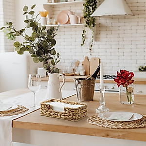 2 Pieces Water Hyacinth Napkin Holder Rectangle Wicker Baskets Rustic Wicker Paper Hand Towels Storage Tray Woven Bathroom Napkin Holder Tray for Kitchen Dining Bathroom Vanity Countertop