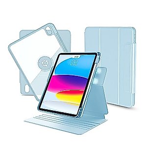 nimin Rotating Case for ipad 10th Generation Case with Pencil Holder, Dechable ipad Case 10.9 inch with Foldable Magnetic Stand, Auto Sleep/Wake, 11 Different Positions, Blue