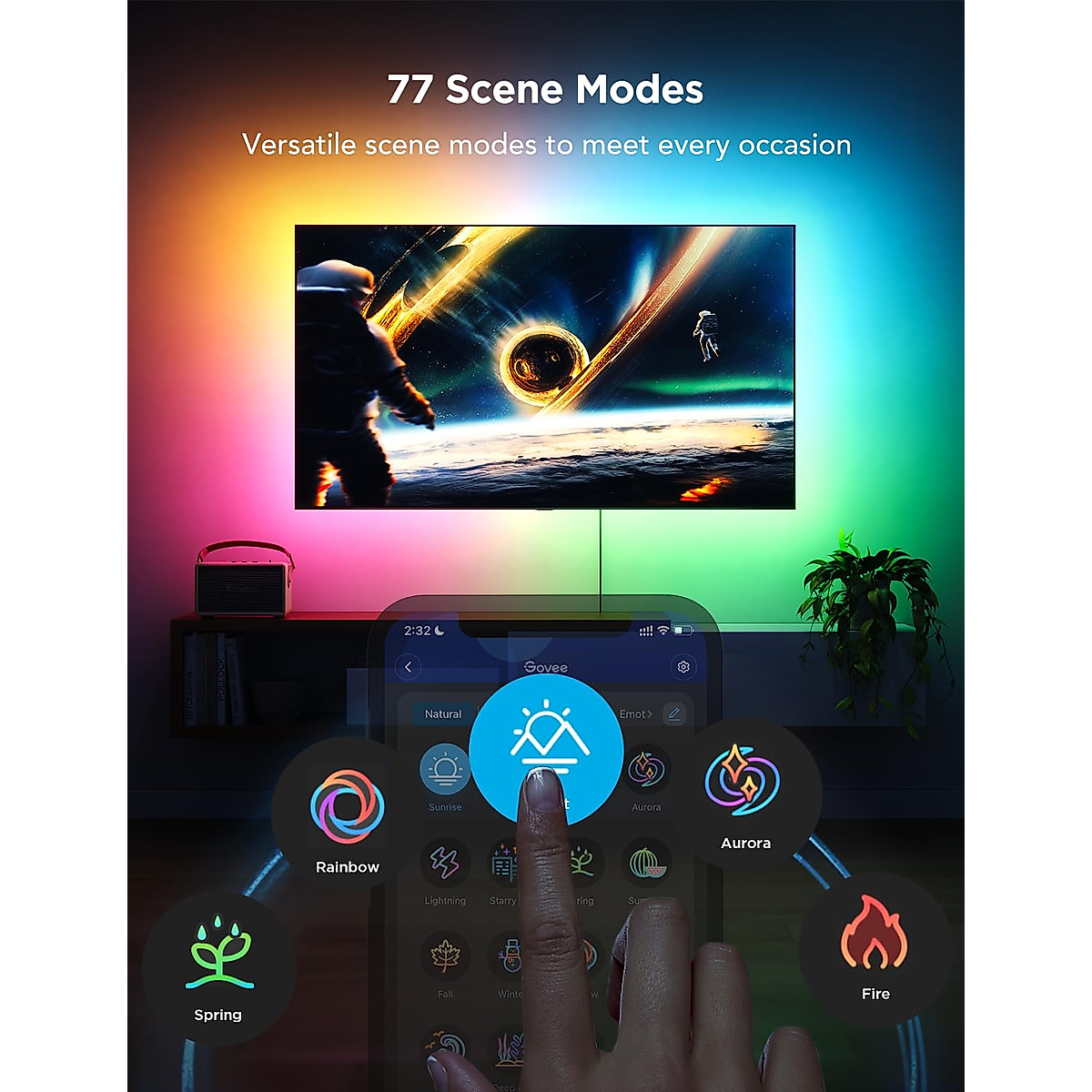 Govee TV LED Backlight Strip, RGBIC Smart LED Backlight for 40-50inch TVs, Music Sync, Wi-Fi Bluetooth & App Control, Works with Alexa & Google Assistant, 77 Scene Modes, Adapter