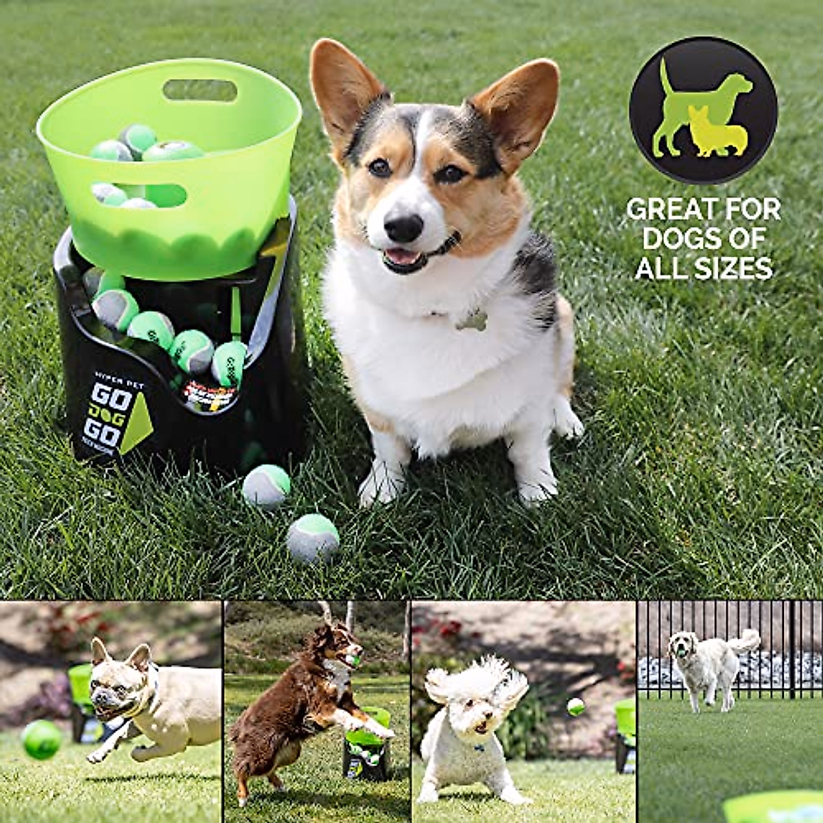 Hyper Pet GoDogGo Fetch Machine Dog Ball Launcher & Automatic Ball Launcher for Dogs With Five 2.5" Balls for Dogs 20-60 Pounds