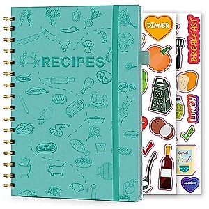 YHCFLY Recipe Book to Write in Your Own Recipes, Sprial Personal Blank Recipe Book, Make Your Own Family Cookbook & Recipe Notebook Organizer, A5 Hardcover, stores 120 recipes- Green