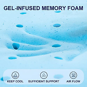 subrtex 4 Inch Memory Foam Mattress Topper Ventilated Gel Infused Bed Foam Topper, CertiPUR-US Certified, Full, Blue