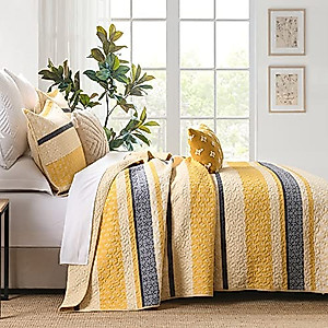 YUMIYUSHI Quilts Queen Size Sets， 100% Cotton Yellow Queen Quilt Set, Farmhouse Lightweight Queen Quilt Bedding Set,Yellow Black 3 Pieces Bed Quilt Sets in All Seasons