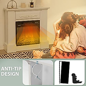 COSTWAY 32 Inch Electric Fireplace with Mantel, 1400W Freestanding Fireplace Heater w/Remote Control & Adjustable 3D Flame Effect, Indoor Fireplace Mantel for Living Room, Bedroom (White)