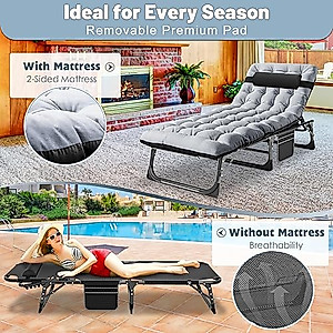 Slsy Sleeping Cots for Adults, 5-Position Folding Chaise Lounge Chairs Outdoor, Portable Folding Bed Cot Lounge Chair for Beach Lawn Camping Pool Sun Tanning