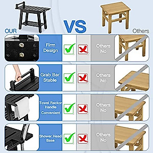 ETECHMART 2-Tier Bamboo Shower Bench, 24 Inch Spa Stool with Storage Shelf for Inside Shower Legs Shaving, Entryway or Bathroom, A-Shaped Shower Bath Seat for Seniors Adults Disabled Women, Espresso