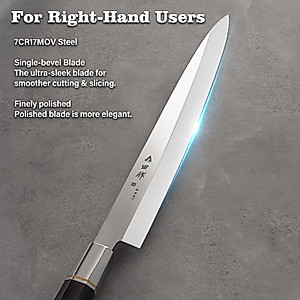 Sumteene Sushi Knife 12 inch(300mm), Sashimi Knife with High Carbon Stainless Steel Blade Yanagiba Knife, Octagonal Ebony Handle, Single Bevel Japanese Sushi Knife for Sushi & Sashimi, Fish Filleting