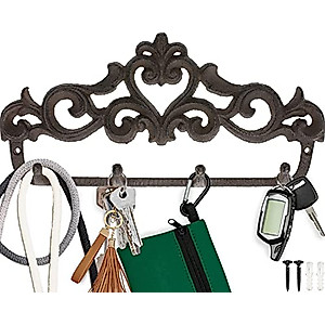Comfify Decorative Cast Iron Wall Hook Rack - Vintage Design Hanger with 4 Hooks - for Coats, Hats, Keys, Towels, Clothes, Aprons etc |Wall Mounted - 12.25 x 5.75- with Screws and Anchors