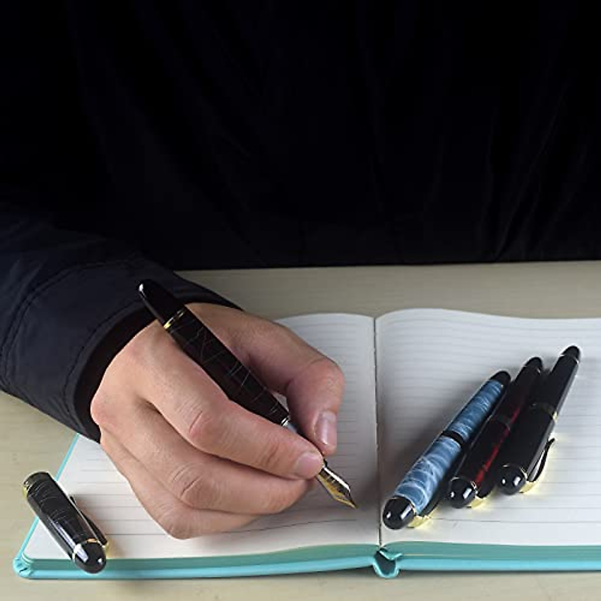 Jinhao 4 PCS X450 Fountain Pen Set, 4 Colors (Blue, Black, Red, Ice Cracks), Medium Nib With Ink Converter, Golden Trim, Gift Case