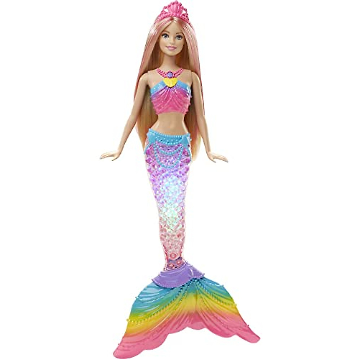 Barbie Dreamtopia Doll, Rainbow Lights Mermaid with Glimmering Light-Up Rainbow Tail, Headband and Blonde Hair