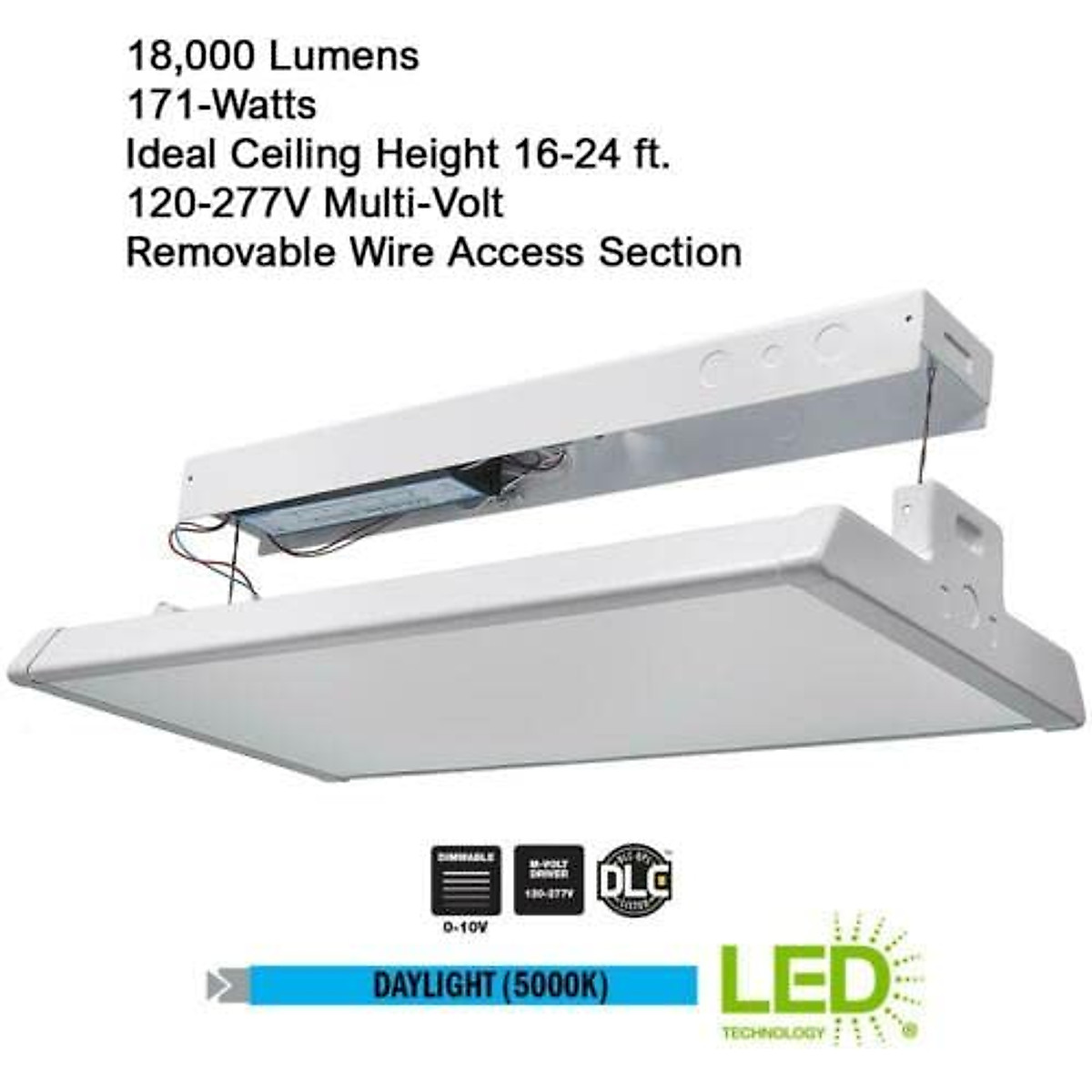 2 ft. 400-Watt Equivalent Integrated LED Dimmable White High Bay Light High Output 18,000 Lumens 5000K Daylight