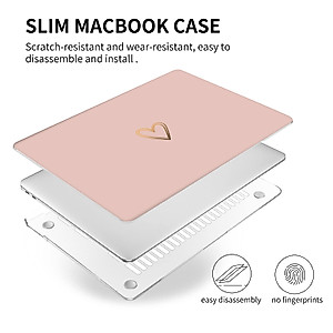 Seorsok Compatible with MacBook Air 13 Inch Case 2020 2019 2018 Release A1932 A2179 M1 A2337 Touch ID, Gold&Cute Heart Pattern Plastic Hard Shell Case with Keyboard Cover,Pink