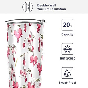 HXshaoye art Bleeding Heart hot peach Stainless Steel insulated water bottle with Straw Leak Resistant Flip hot coffee travel mug for gym tumbler with straw vaso para cafe 20oz