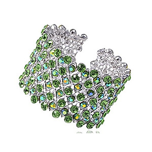 Alilang Silvery Tone Iridescent Peridot Green Colored Rhinestones Cuff Wrap Bracelet