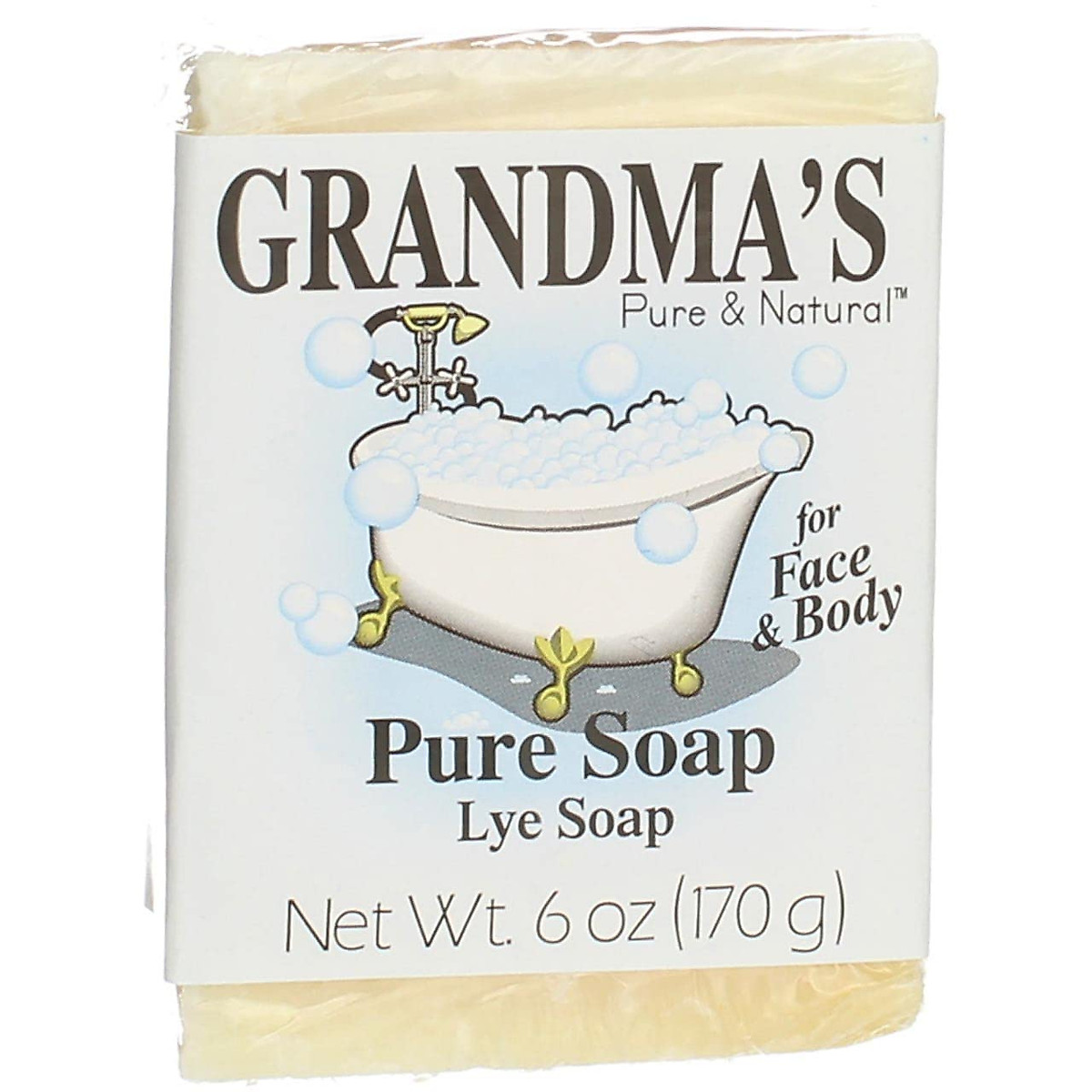 Grandma's Pure Lye Soap Bar - 6.0 oz Unscented Face & Body Wash Cleans with No Detergens, Dyes & Fragrances - 60018, pack-of-6