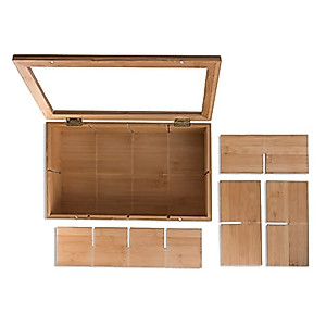 randomgrounds 100% Bamboo Tea Box Storage Organizer, Taller Size Holds 120+ Standing or Flat Tea Bags, 8 Adjustable Chest Compartments, Natural Wooden Finish