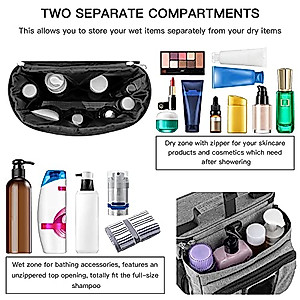 Bukere Shower Caddy Tote Bag, Portable Shower Caddy for College Dorm Travel, Separate Compartment, Large Capacity, Quick Dry Mesh Base, Hanging Toiletry Bath Bag for Student, Gym, Camp, Women Men