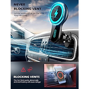 MOKPR for MagSafe Car Mount Charger, 15W Heat Dissipation Wireless Car Charger Fast Charging Magnetic Phone Holder Mount Automobile Car Holder Vent Fits iPhone 15 Pro Max Plus 14 13 12 MagSafe Case