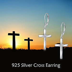 Origami Cross Earrings Sterling Silver Cross Dangle Drop Earring Cross Jewelry Gifts for Women