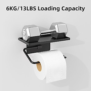 Niffgaff Adhesive Toilet Paper Holder: No Drill Installation - Wall Mount Toilet Tissue Holder with Shelf for Bathroom, Black.