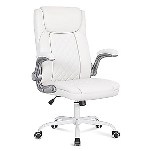 Misolant Office Chair, Executive Desk Chair, Comfortable Executive Chair, Executive Office Chair with Flip Up Armrest, Big and Tall Office Chair with Adjust Height, Leather Office Chair Ivory White