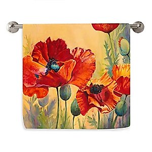 VunKo Watercolor Poppy Kitchen Dish Towel Soft Highly Absorbent Hand Towel Home Decorative Multipurpose for Bathroom Hotel Gym and Spa 15.7 x 27.5 Inches